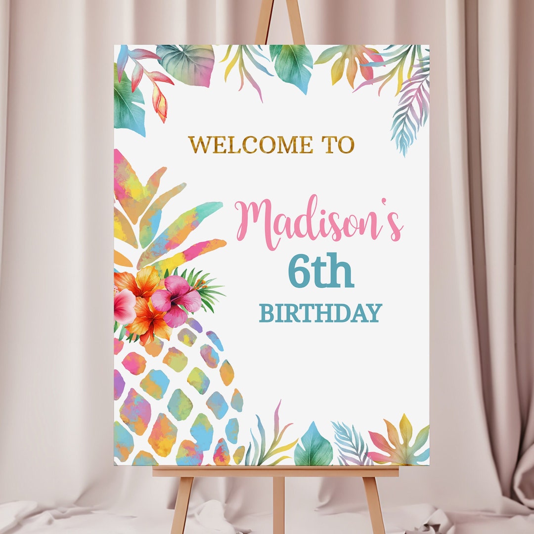 Tropical Pineapple Welcome Sign Birthday Welcome Poster Girl Birthday ...