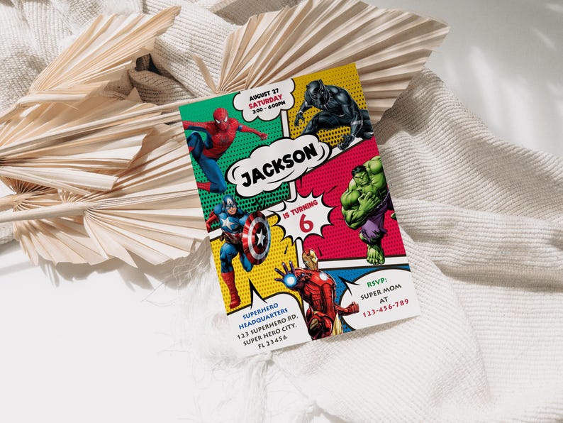 Editable Superhero Birthday Invitation, Comic Book Birthday Invitation ...