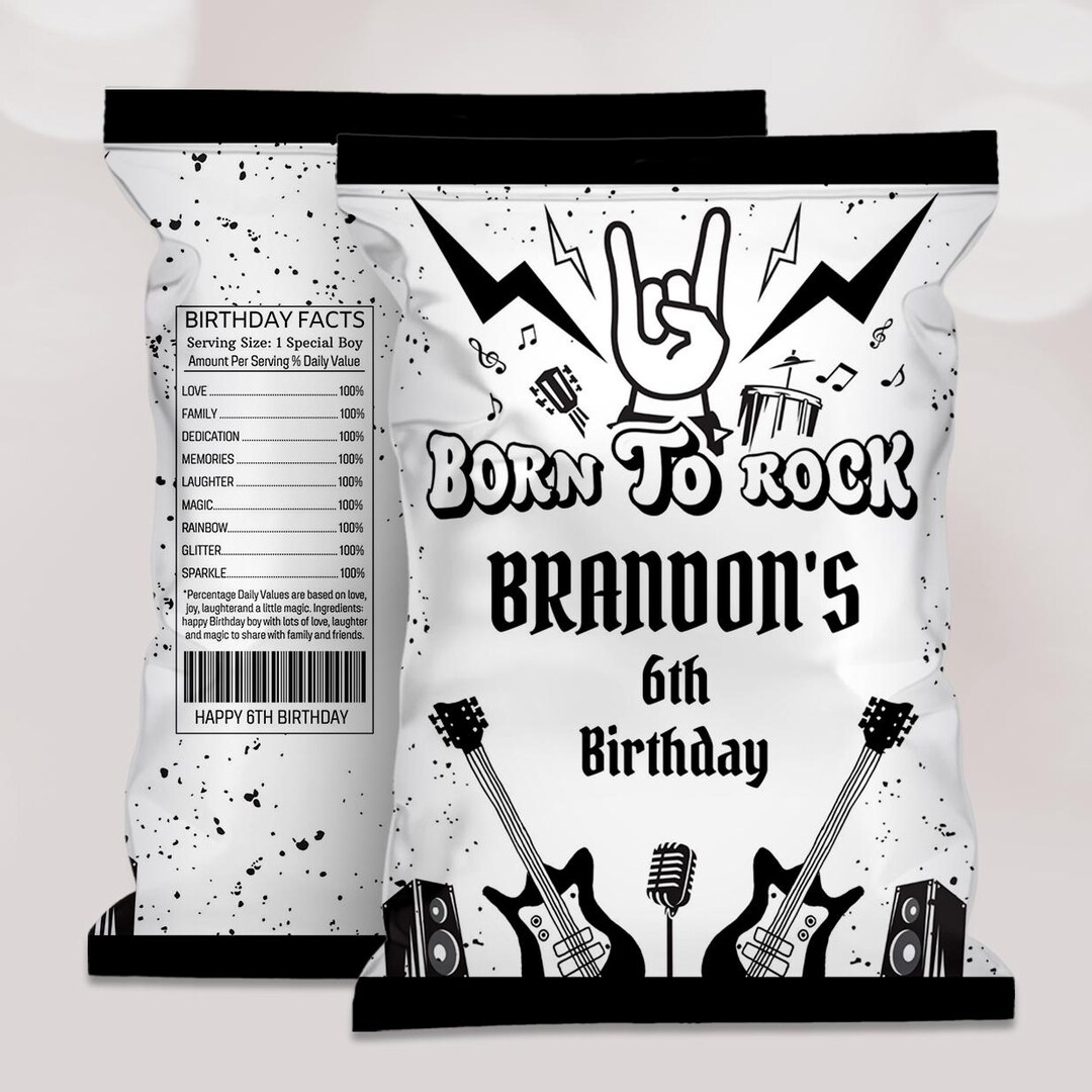 ROCK N ROLL Birthday Party Chip Bag, Perfect for Any Age, Template ...