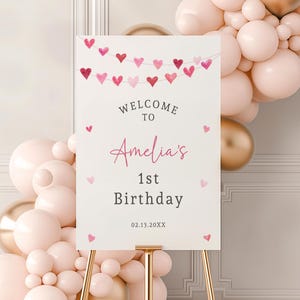 Little Sweetheart First Birthday Welcome Sign, Red Hearts 1st Birthday ...