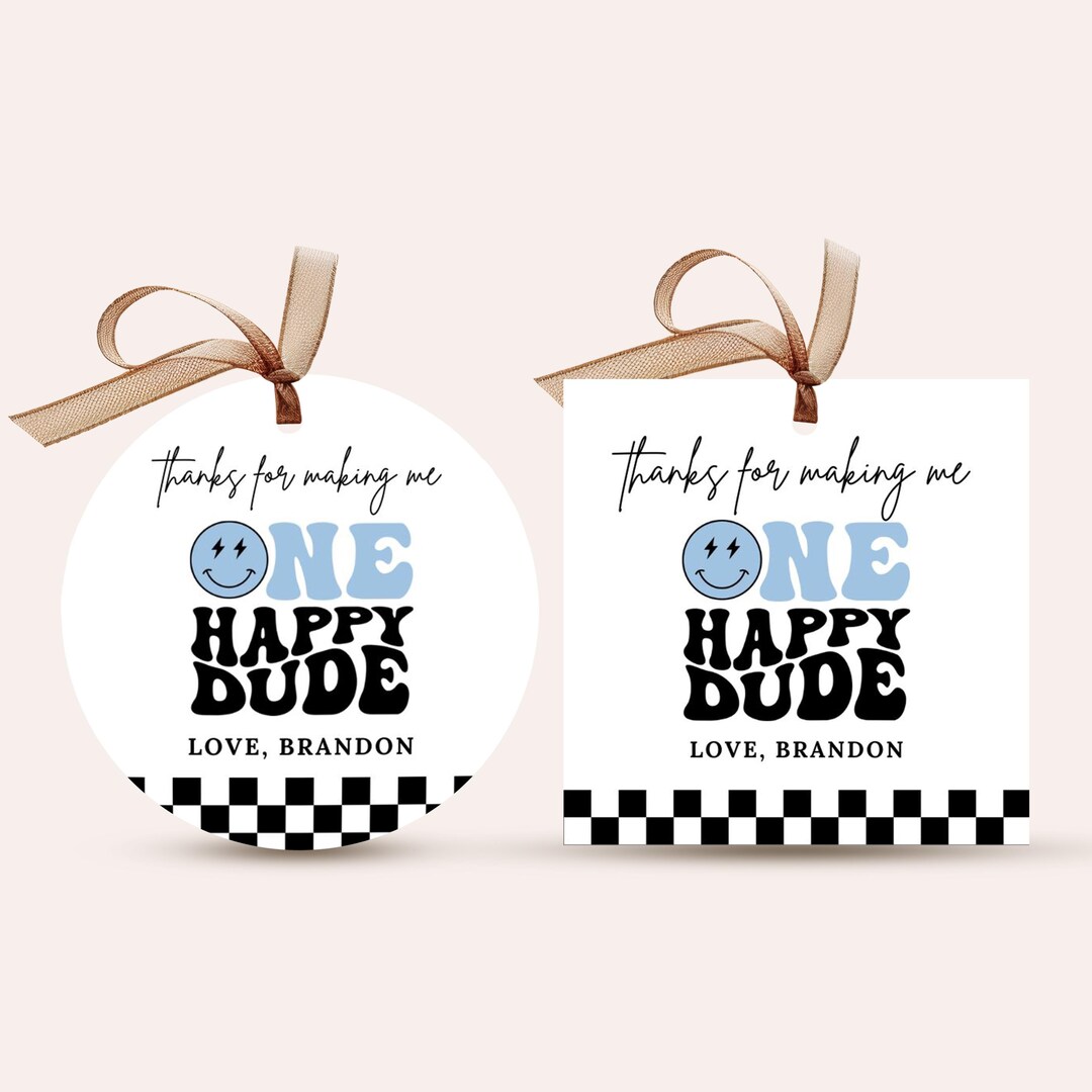 Editable Happy Dude Thank You Tag, Retro Checkered Favor (canva ...