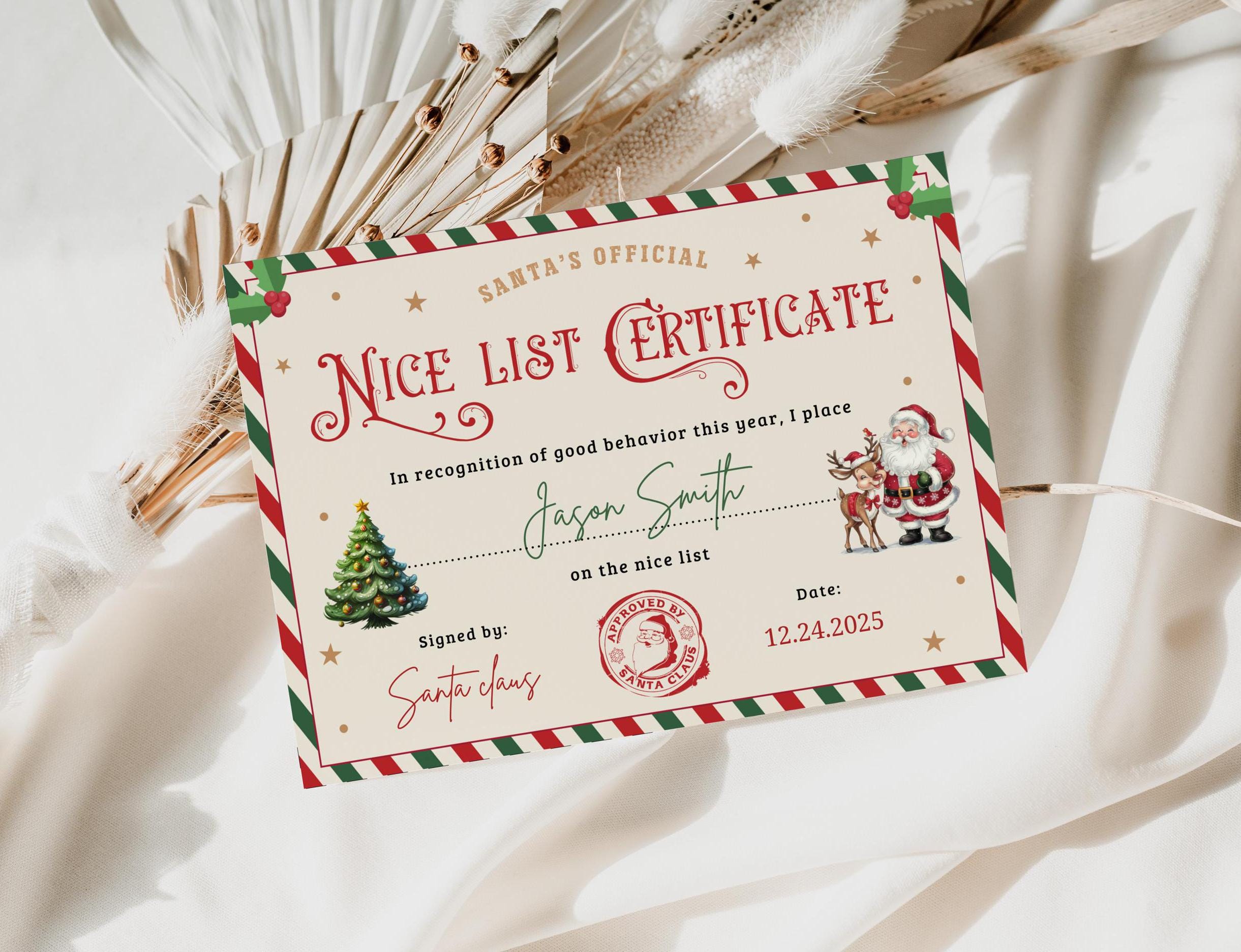 EDITABLE Nice List Certificate Printable Santa's Official Document Girl ...