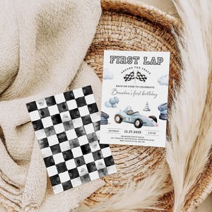 First Lap Around the Track Birthday Invitation Vintage Race Car Theme ...