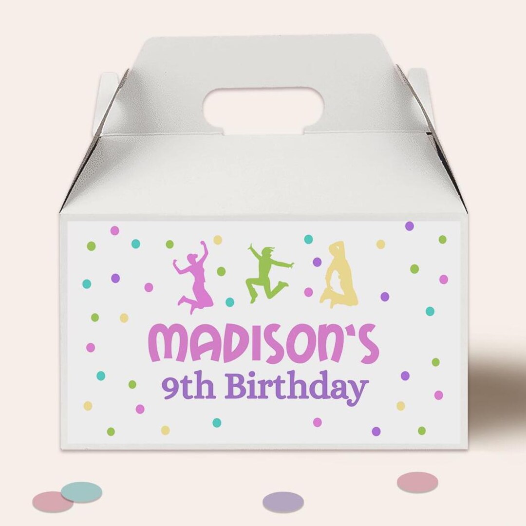 Jump Gable Box Label Template, Editable Trampoline Party Sticker, Girl ...