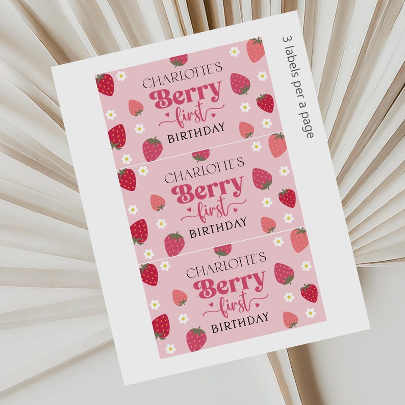 Editable Berry First Birthday Gable Box Labels, Strawberry Gable Box ...