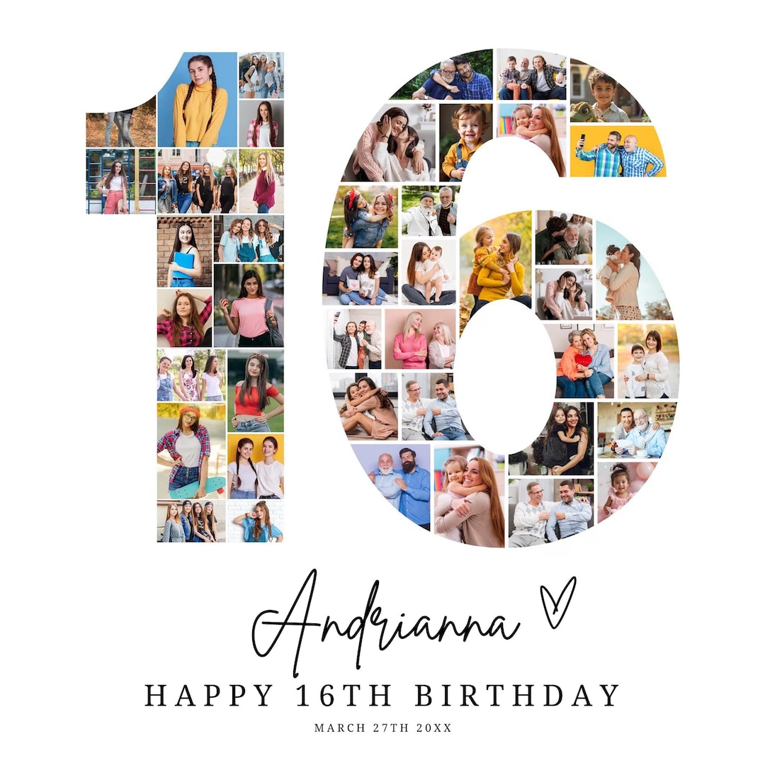 16th Birthday Photo Collage Template, Editable 16th Birthday Welcome ...