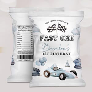 Editable Fast One Party Decorations Racecar Package Birthday Racing Car ...