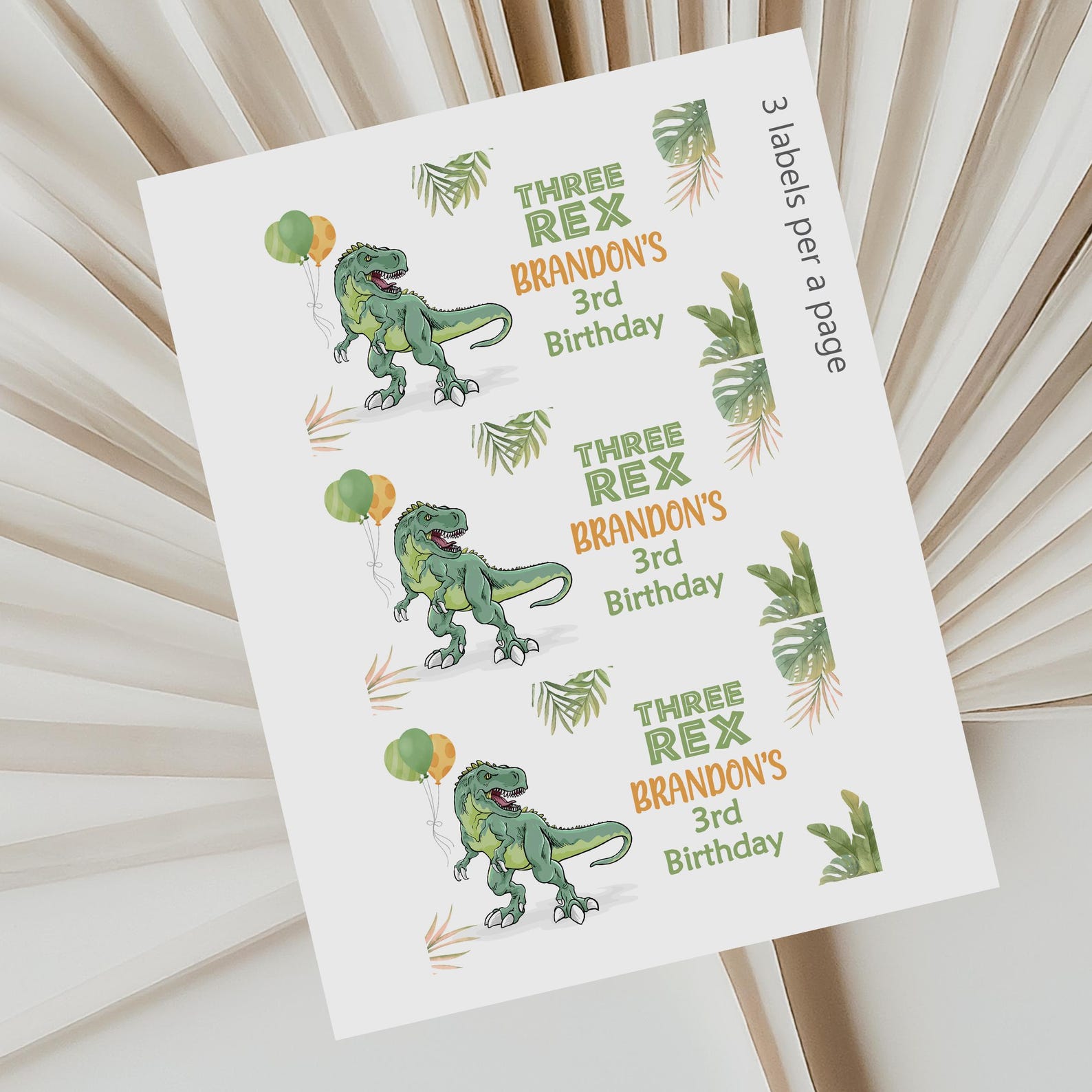 Editable Three Rex Dinosaur Favor Box Label, Dino Party (instant ...