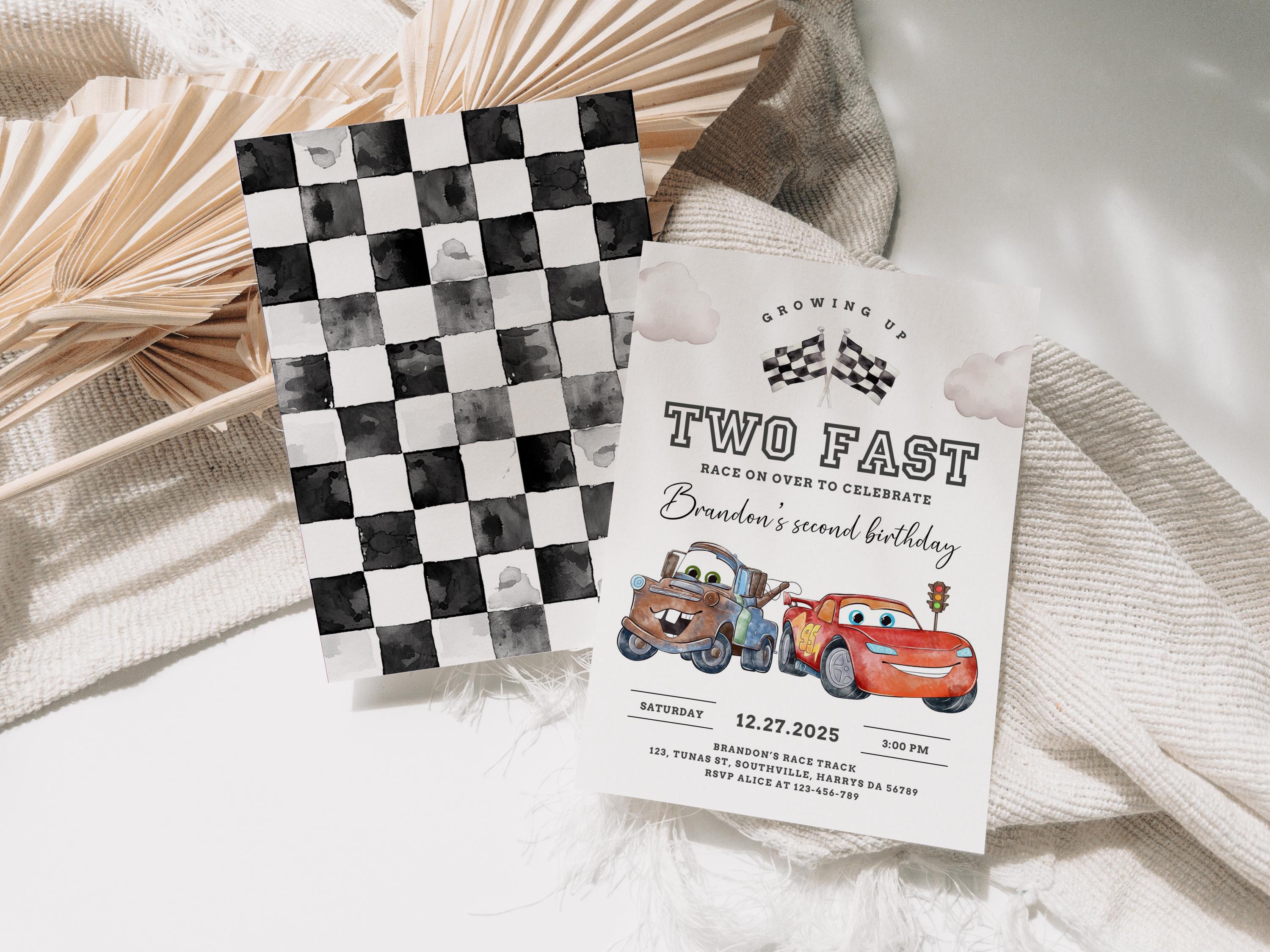 Two Fast Cars Birthday Invitation, 2nd Birthday, Editable Canva ...