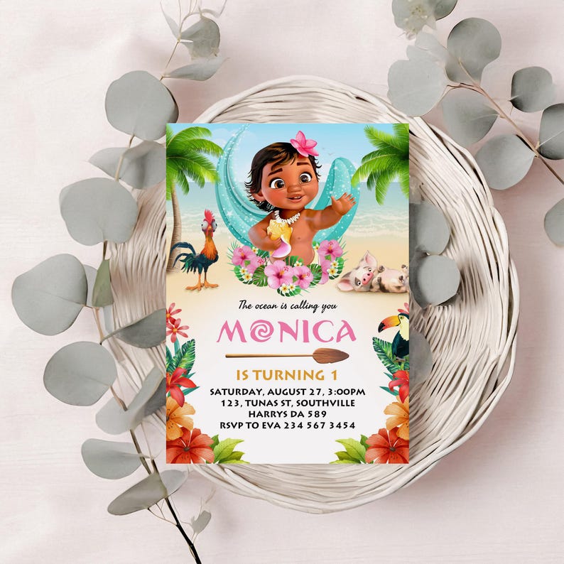 Editable Baby Moana Birthday Invitation, Evite (instant Download ...