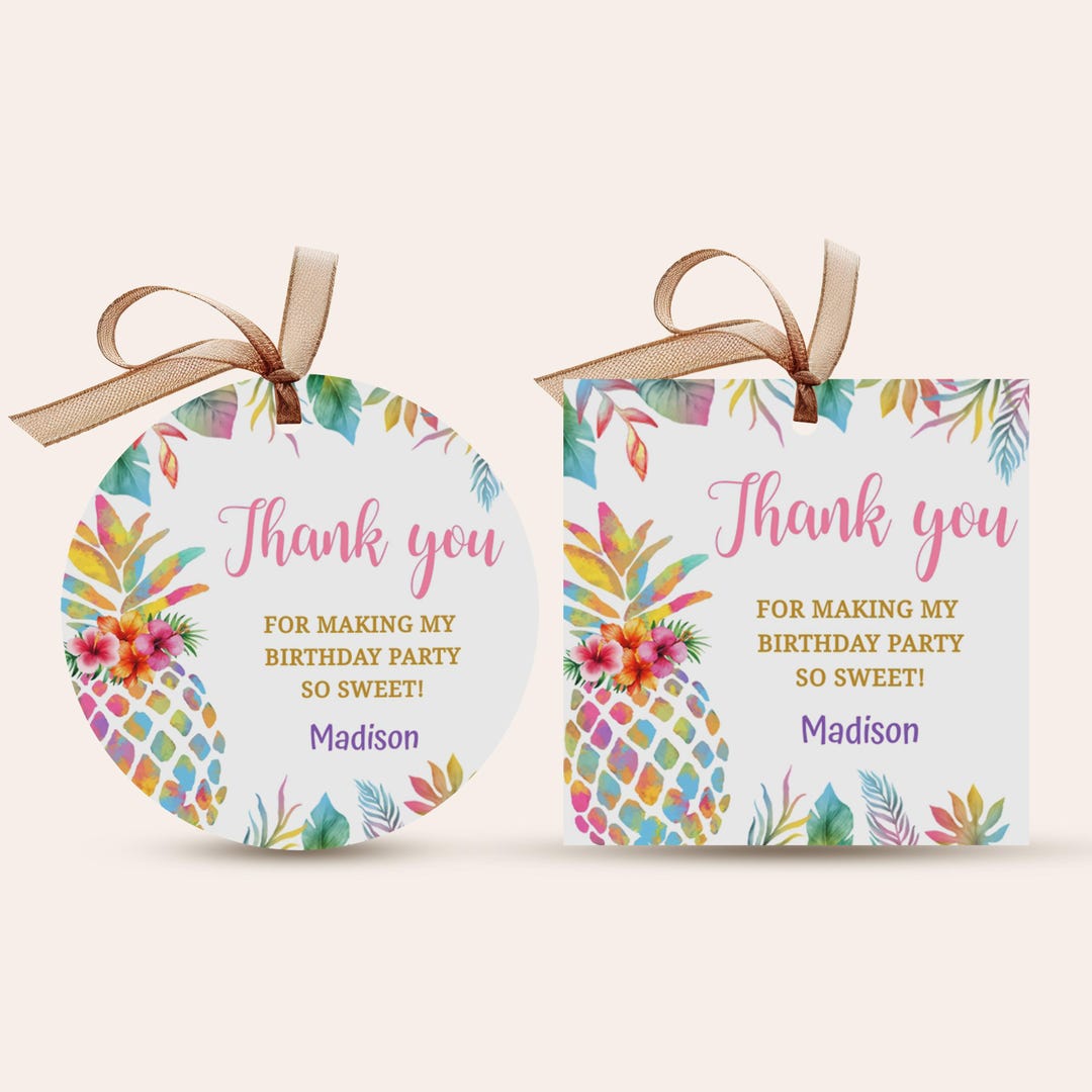 Editable Pineapple Thank You Tag, Aloha Luau Party (digital Download ...
