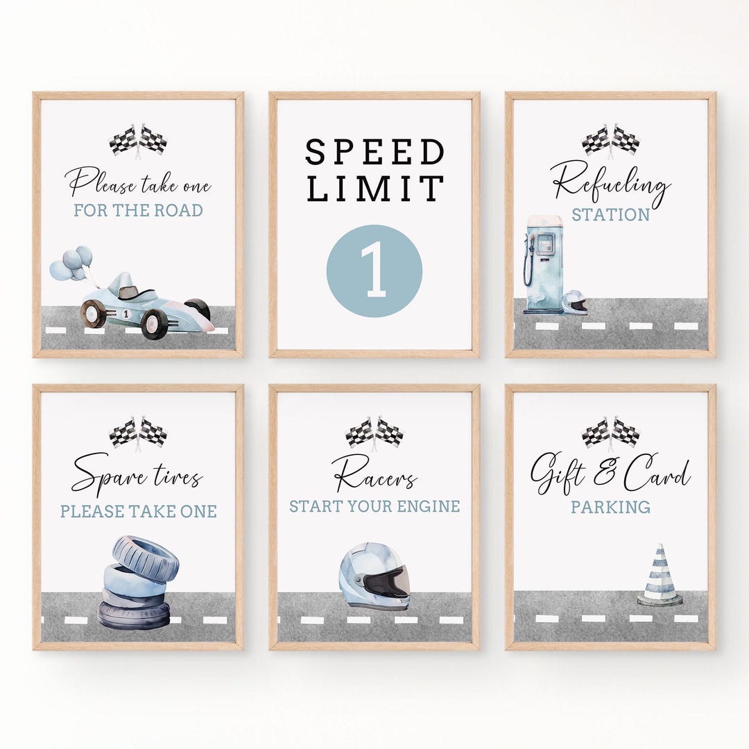 Editable Racing Party Signs Bundle, First Lap Around the Track Fast One ...