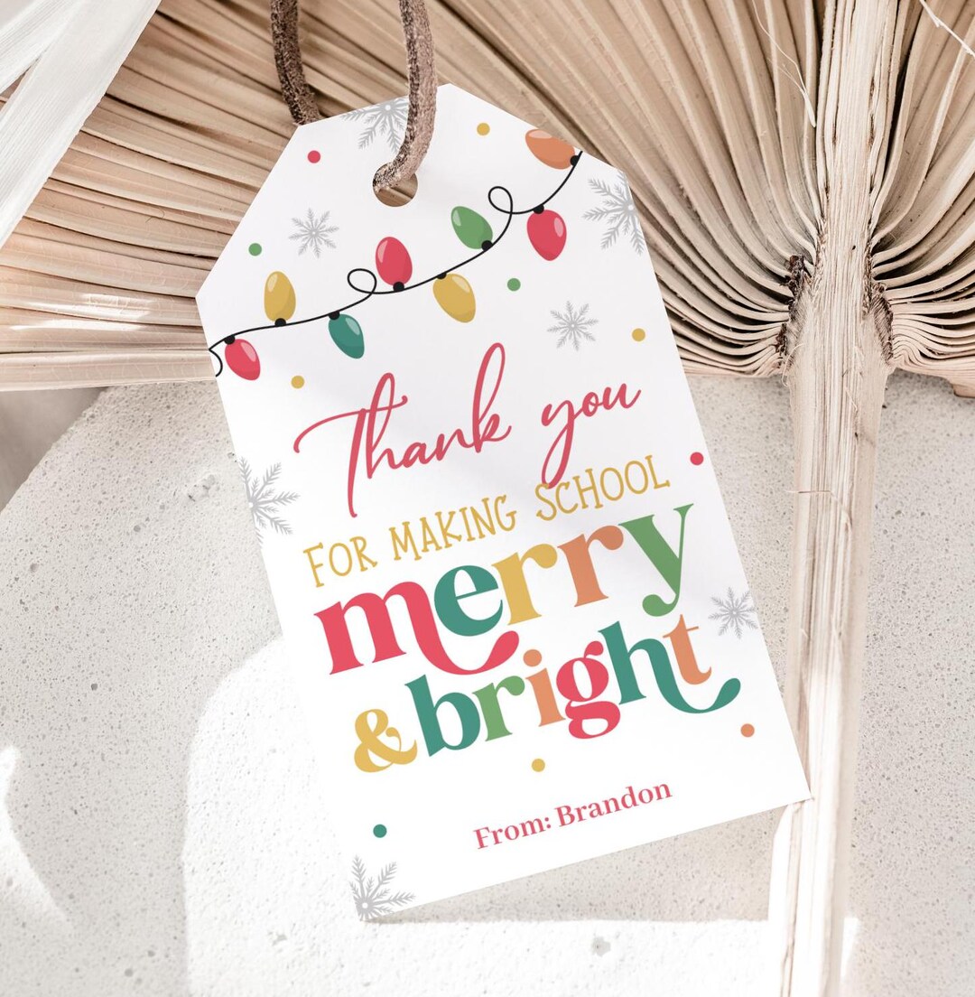 Printable Wishing You a Merry and Bright Christmas Gift Tag, Printable ...