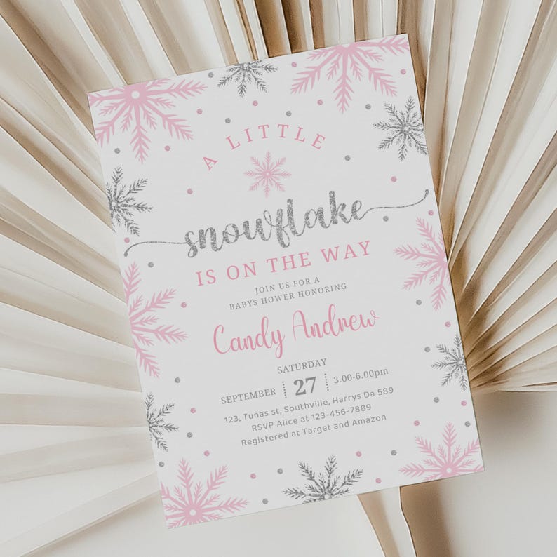 Editable Snowflake Baby Shower Invitation, A Little Snowflake is on the ...