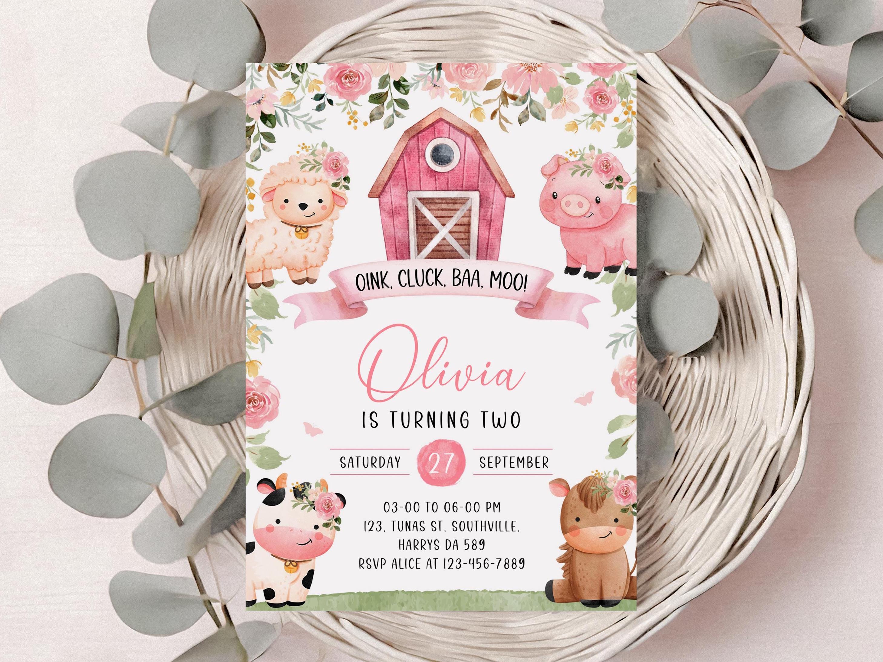 EDITABLE Farm Birthday Invitation, Barn Animals Party Invite Template ...