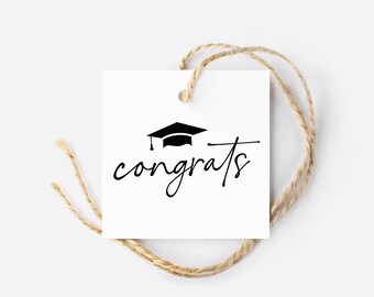 Minimalist Graduation Gift Tags, Grad Tag, Congrats Grad, Square Tag ...