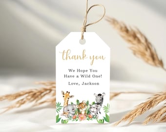 EDITABLE Safari Animals Thank You Tags Wild One Birthday Favor Tags ...