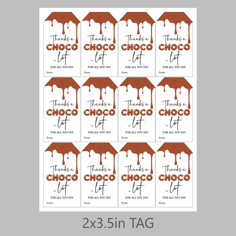 Editable Chocolate Gift Tag Thanks A Choco-lot Teacher Appreciation Tag ...