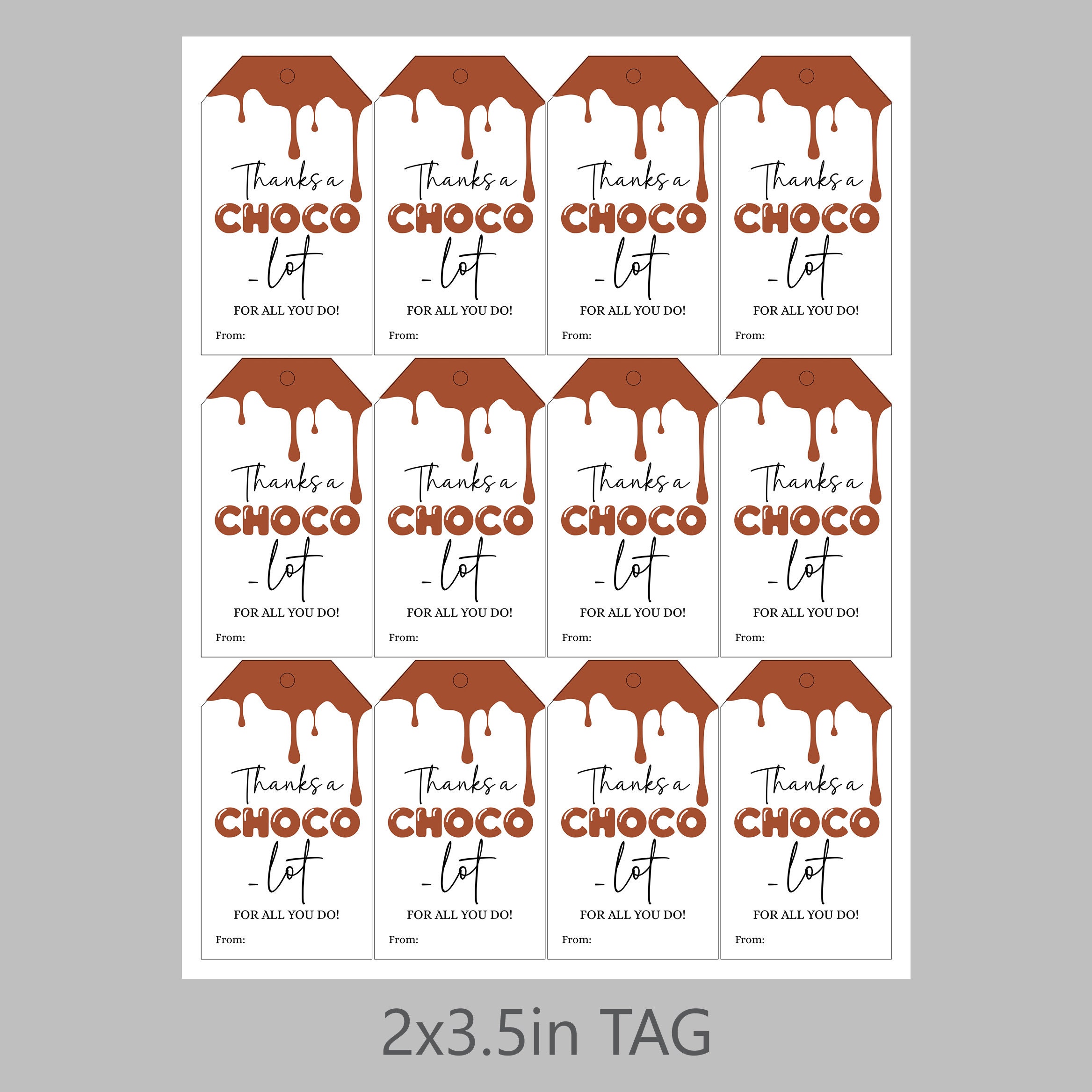 Editable Chocolate Gift Tag Thanks A Choco-lot Teacher Appreciation Tag ...