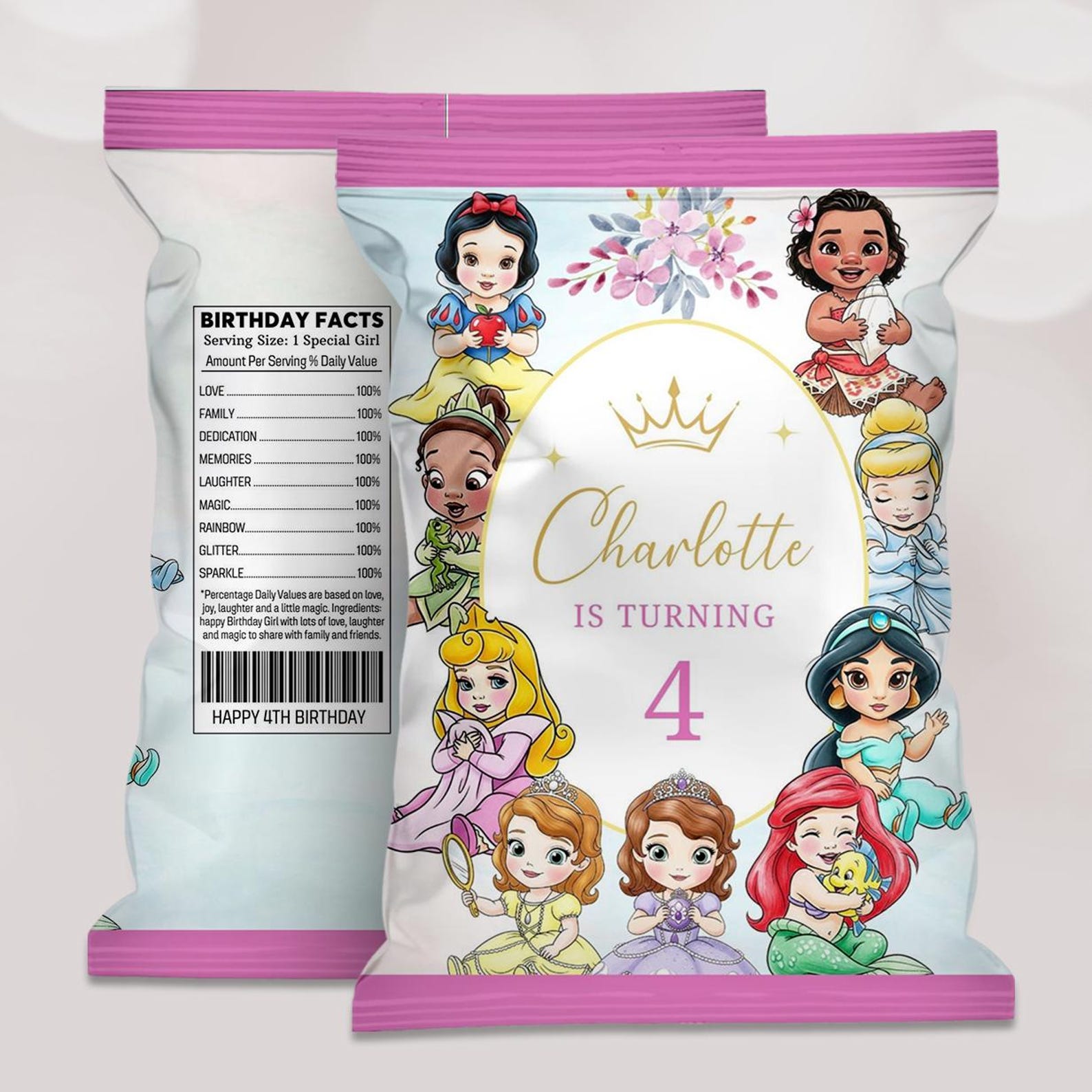 Editable Princess Chip Bag | Princess Party Favours | Princess Birthday ...