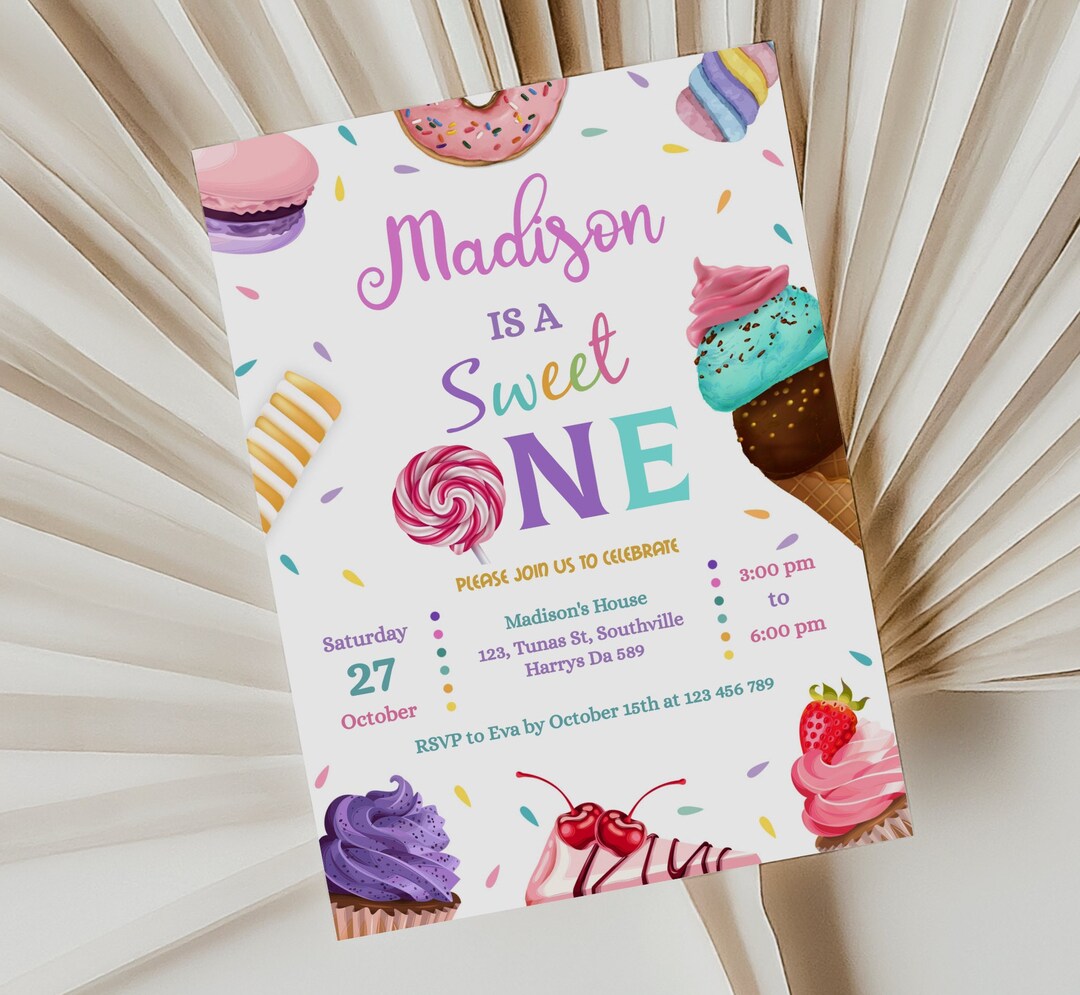 Editable Sweets Candy Invitation Template, Ice Cream Birthday ...