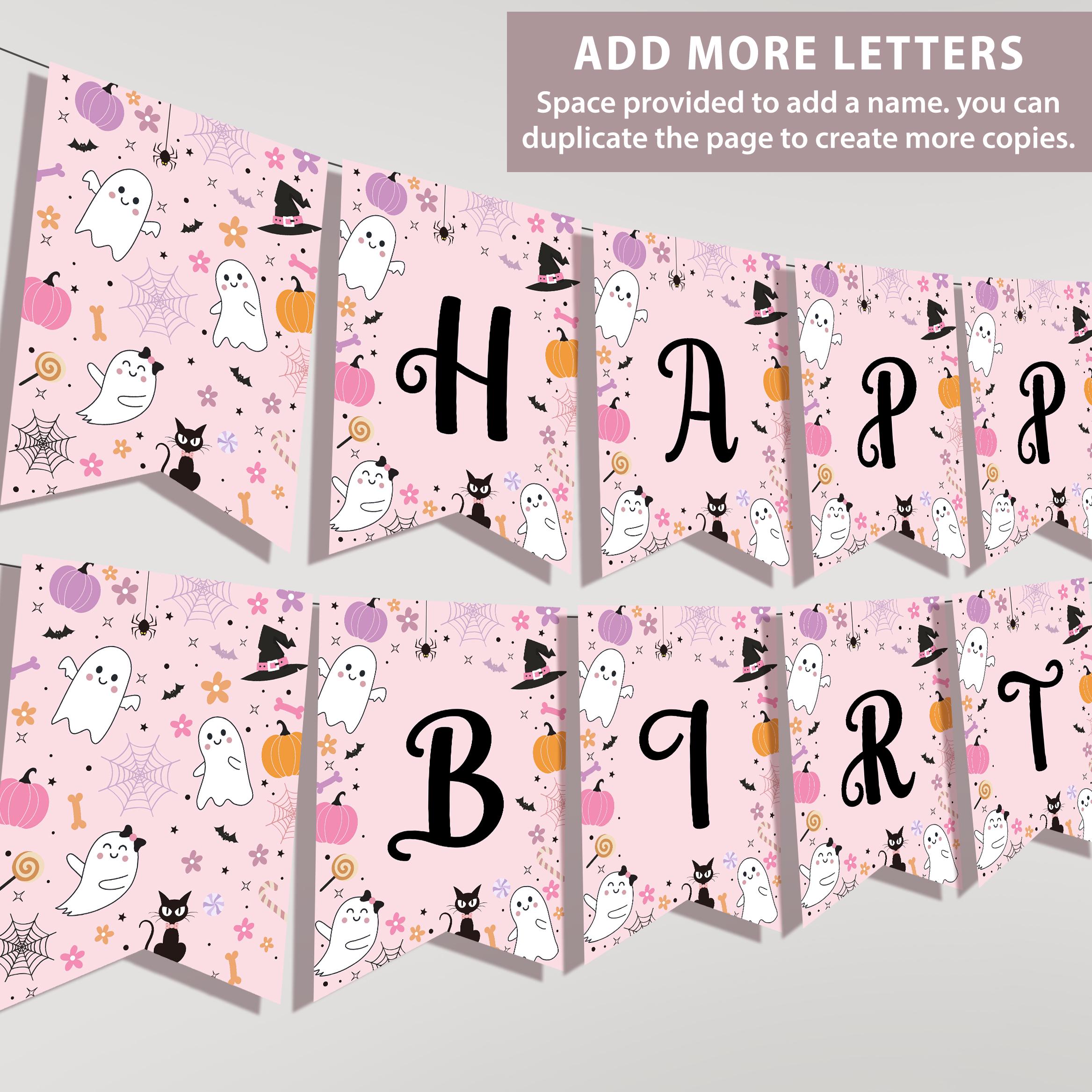 Happy Birthday Banner Halloween Birthday Banner Pink Ghost Birthday ...