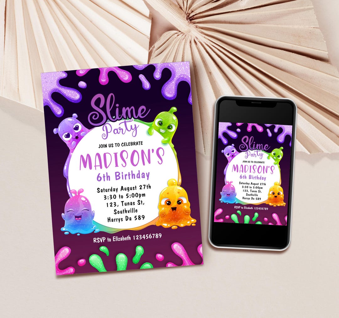 SLIME PARTY INVITATION Editable Slime Invitation Toy Slime Birthday ...