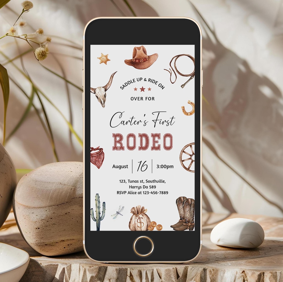 Editable My First Rodeo Cowboy Birthday Invitation Wild West Ranch ...