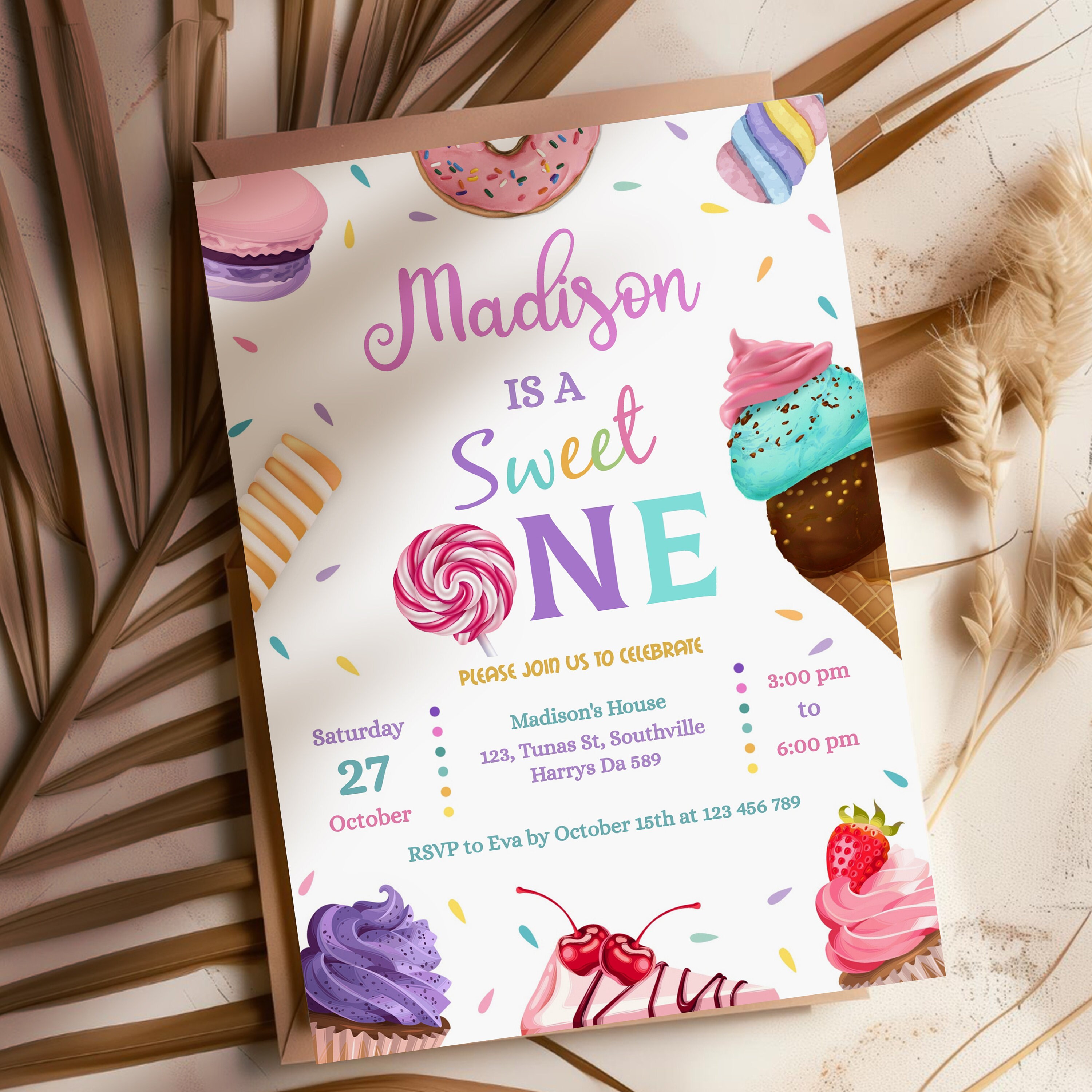 Editable Sweets Candy Invitation Template, Ice Cream Birthday ...