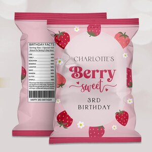 Editable Berry Sweet Party Favor Label Strawberry Chip Bag Berry Sweet ...