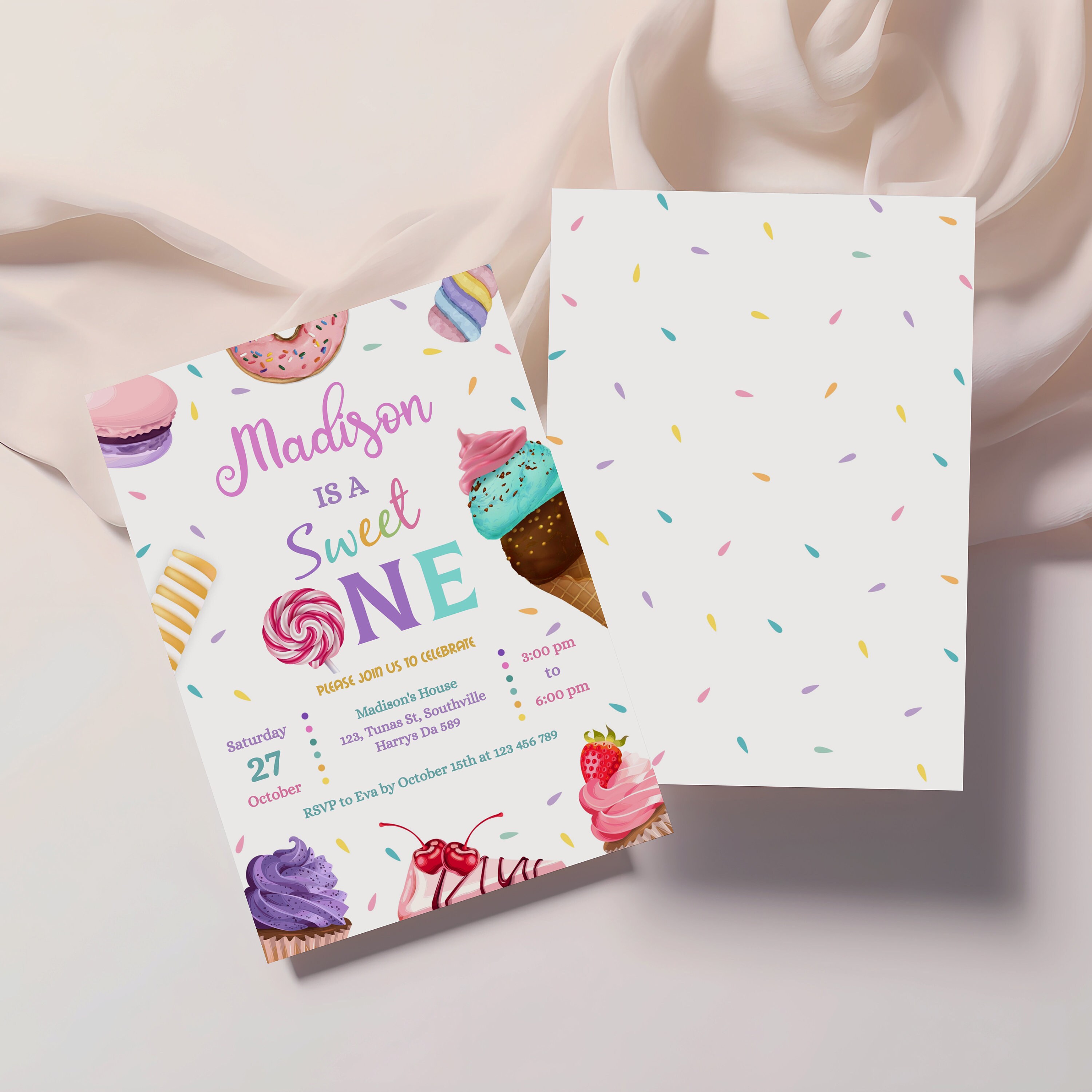 Editable Sweets Candy Invitation Template, Ice Cream Birthday ...