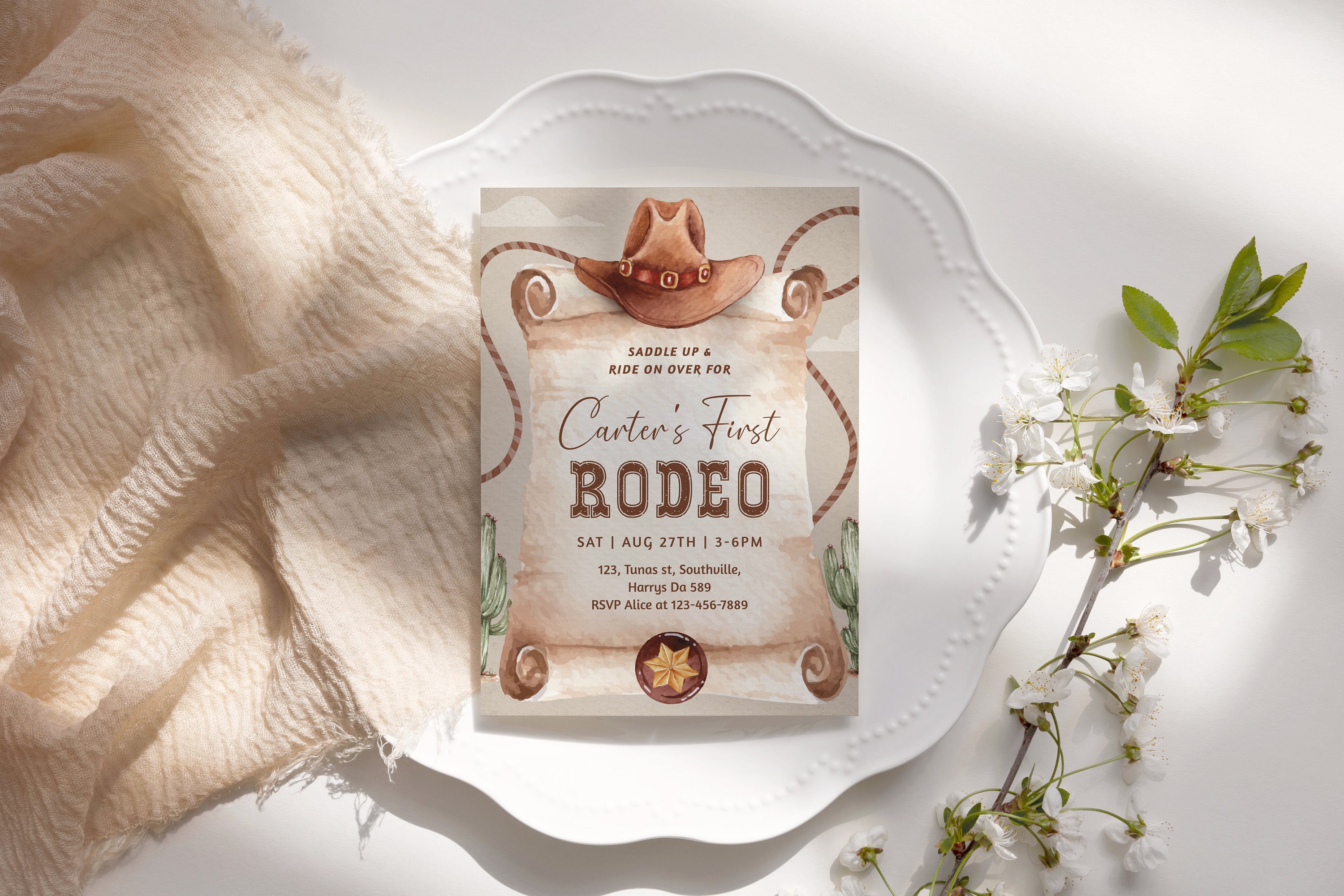 FIRST RODEO Invitation Template, Printable Wild West Birthday Invite ...
