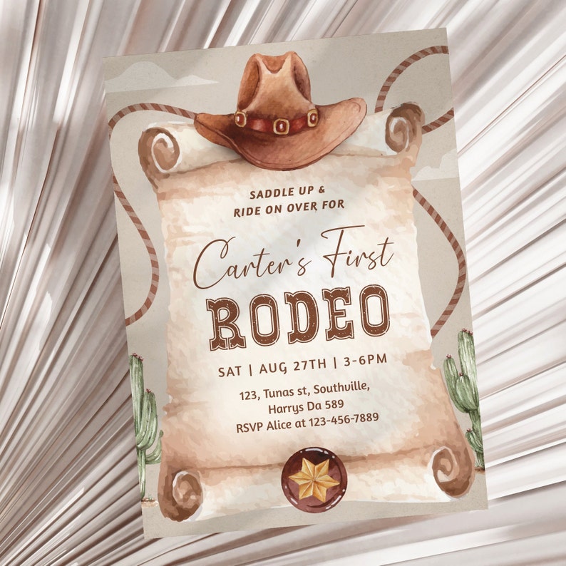 FIRST RODEO Invitation Template, Printable Wild West Birthday Invite ...