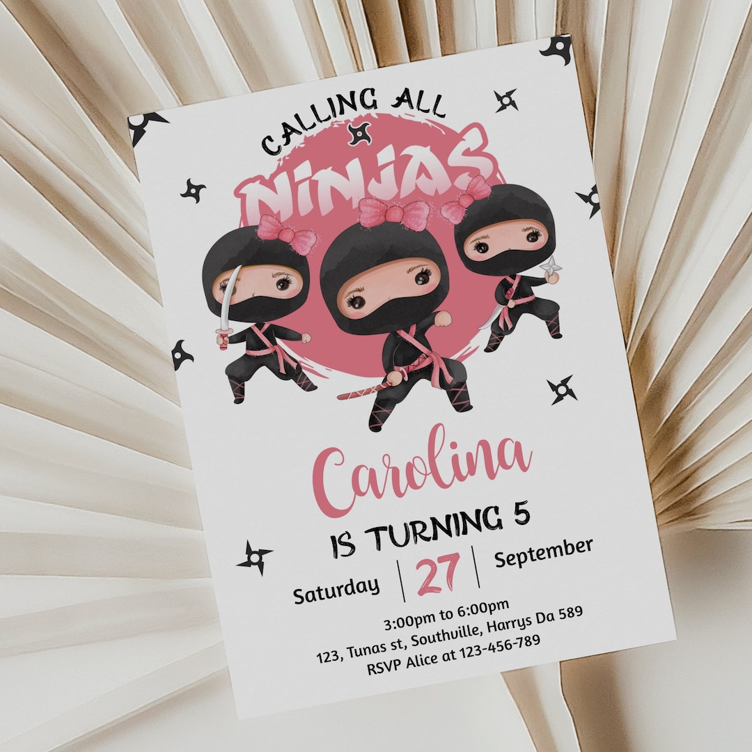 Ninja Girl Birthday Invitation Martial Arts Invite Ninja Party ...
