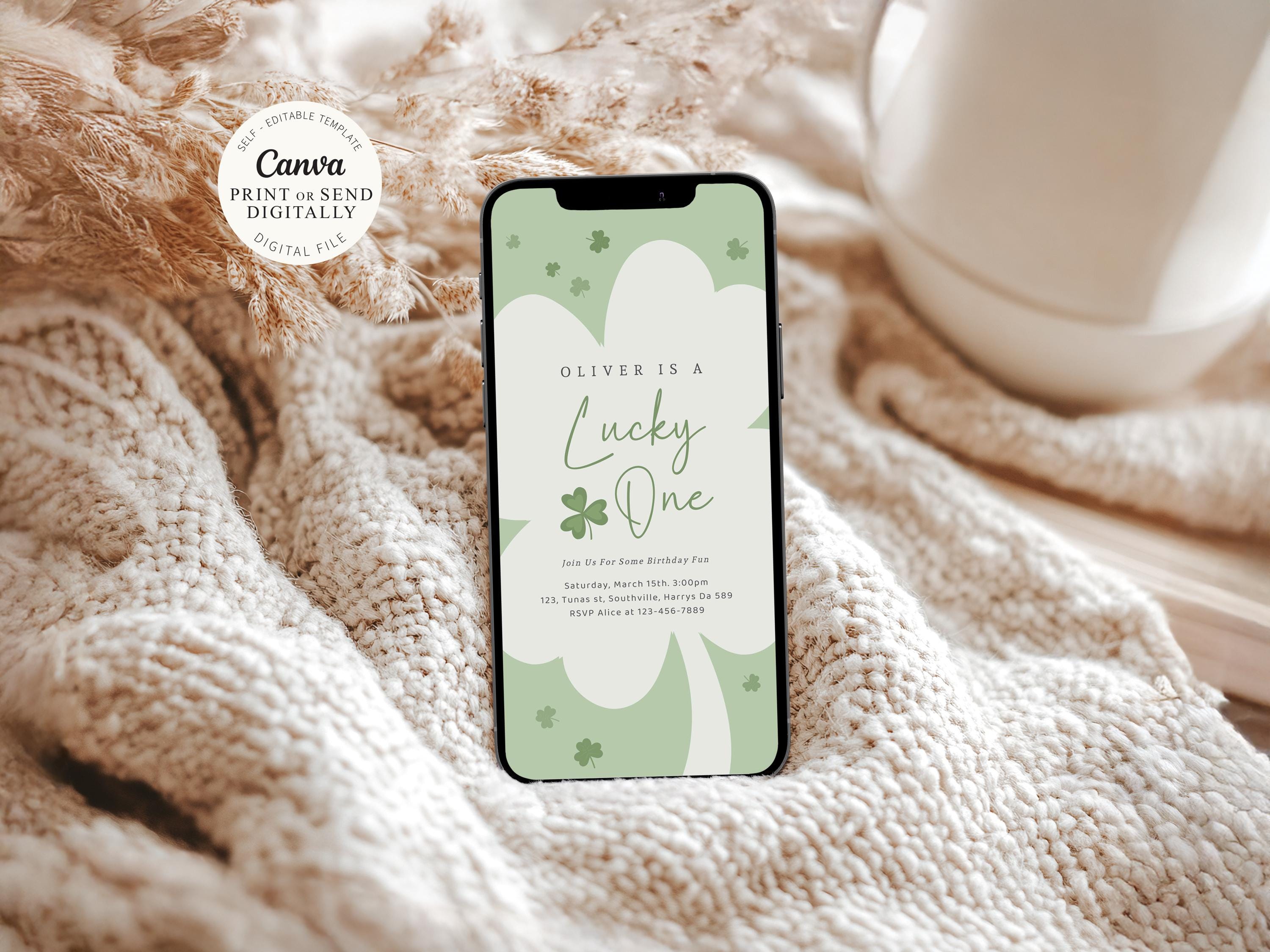 Editable Lucky One Birthday Invite, St Patrick's Day Birthday ...