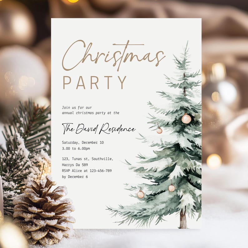 Christmas Party Invitation, Holiday Party Invite Template, Editable ...
