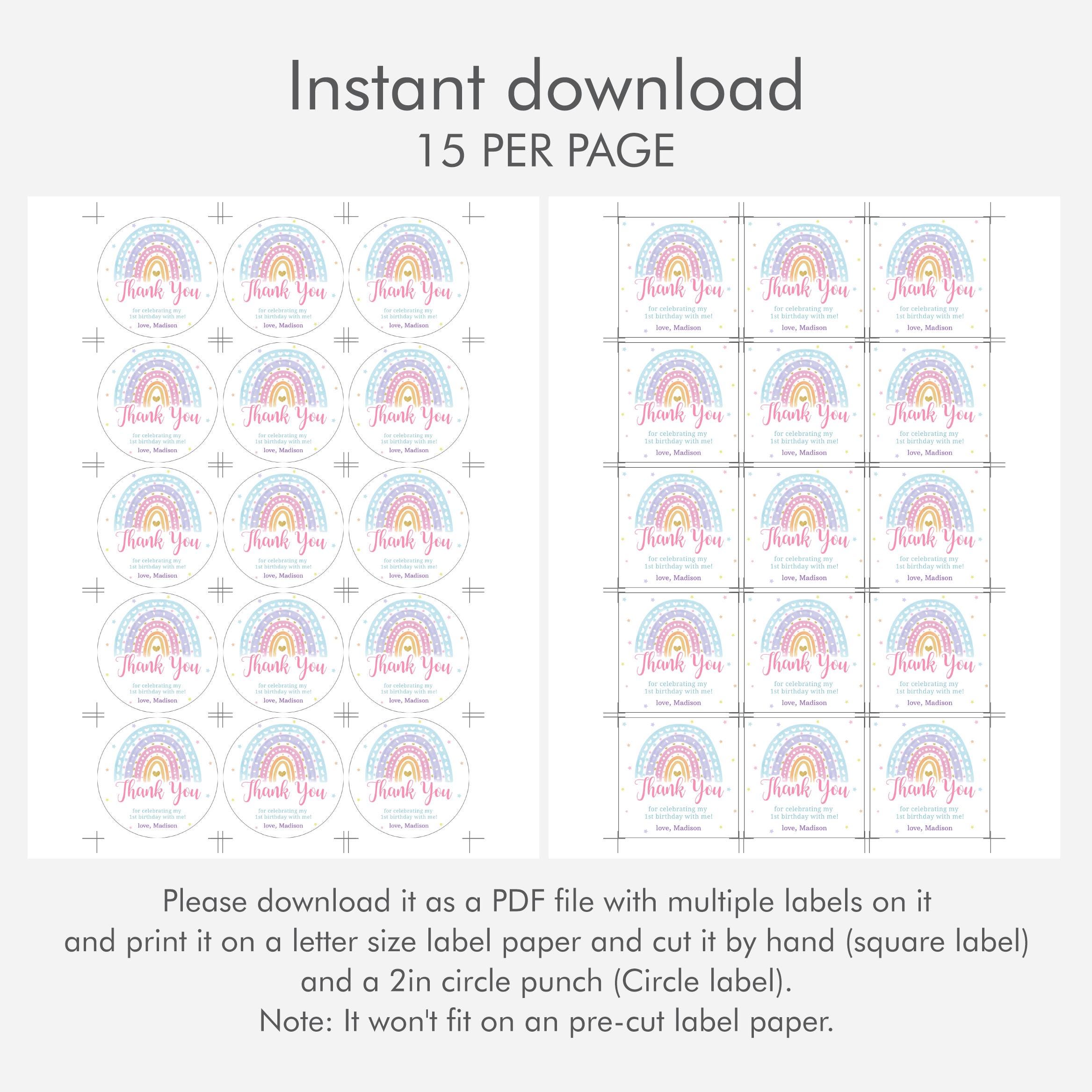 Rainbow Birthday Thank You Tag Pastel Rainbow Party Gift Tag Rainbow ...