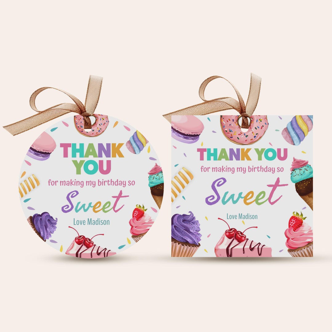 Editable Two Sweet Thank You Tags, Donut Cupcake Labels (printable) - Etsy