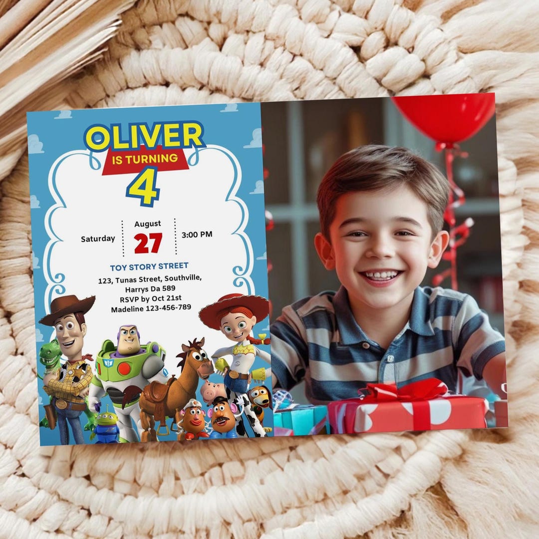 Toy Story Photo Birthday Invitation, Kids Party, Canva Template ...