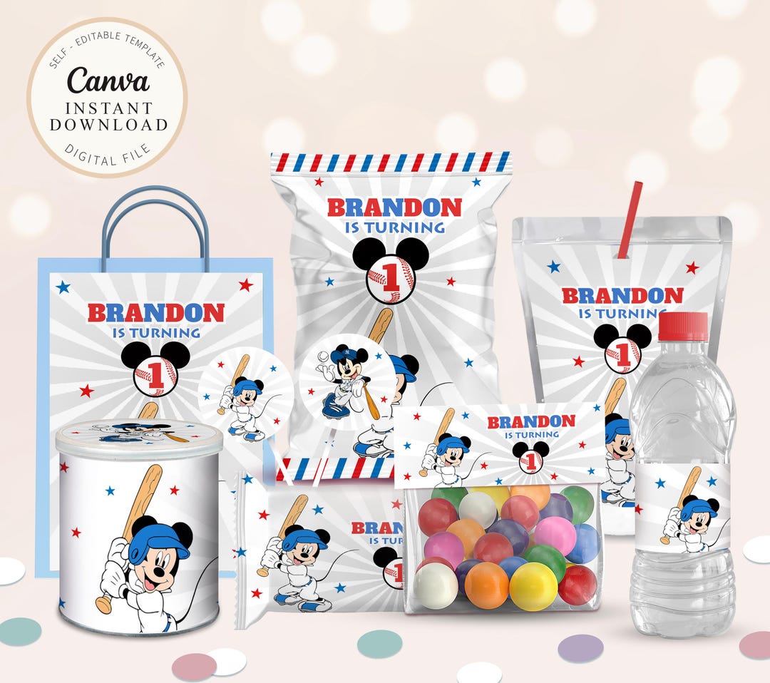 Mickey Mouse Baseball Birthday Party Pack, Editable Printable (digital ...