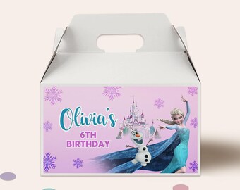 Frozen Gable Box Label, Editable Birthday Favor Template - Etsy