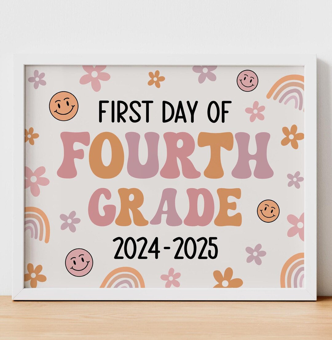 First Day of 4th Grade Sign, First Day of School Sign, Printable 4th ...