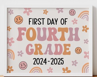 First Day of 4th Grade Sign, First Day of School Sign, Printable 4th ...