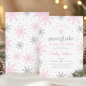 Editable Snowflake Baby Shower Invitation, A Little Snowflake is on the ...
