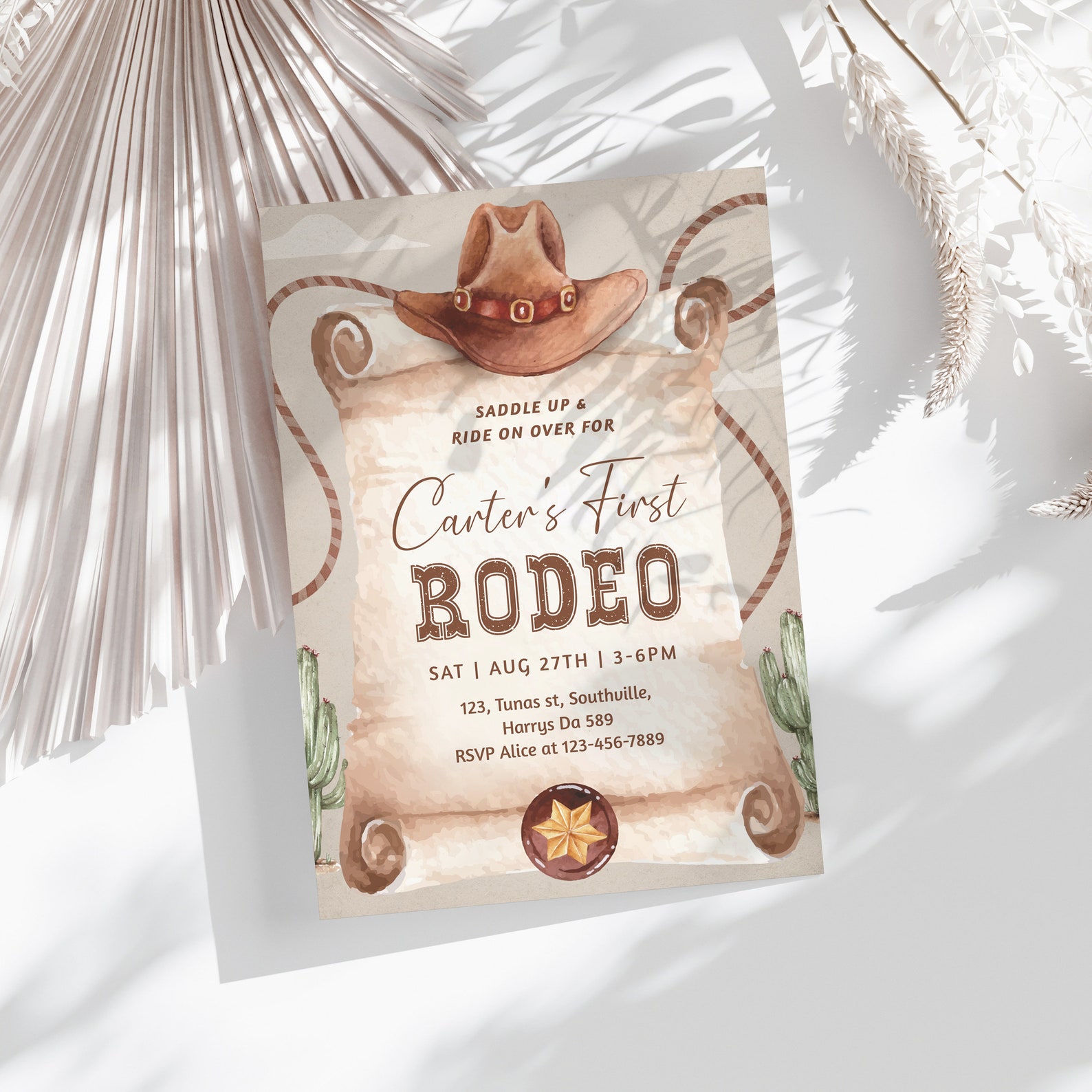 FIRST RODEO Invitation Template, Printable Wild West Birthday Invite ...