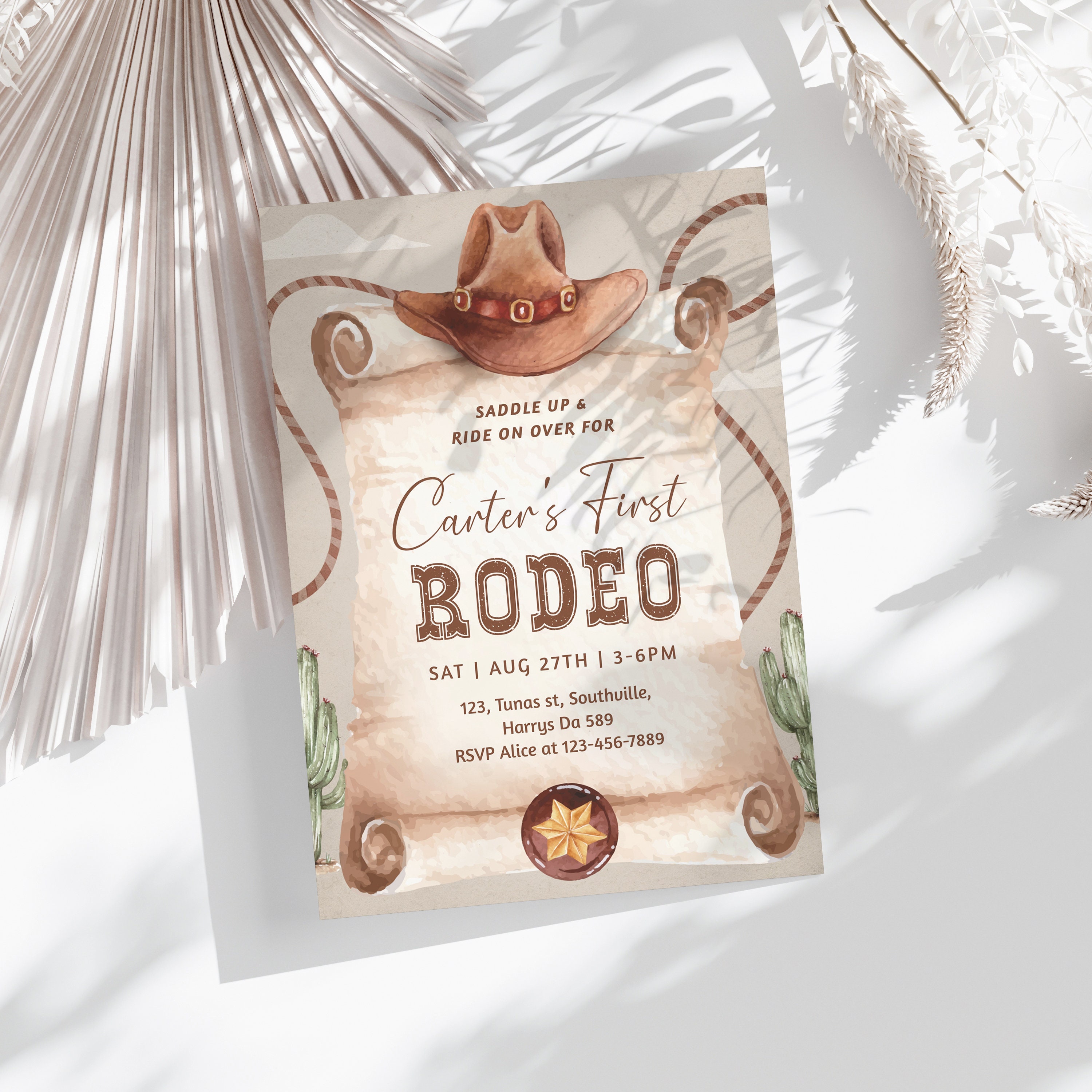 First Rodeo Birthday Invitation Template, Wild West Cowboy (editable ...