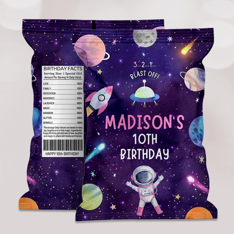 Editable Outer Space Party Favor Labels, Galaxy Planets Design (digital ...