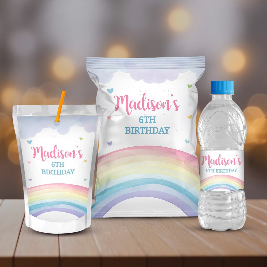 Rainbow Party Kit, Watercolor Birthday Decoration, Printables Chip Bag ...