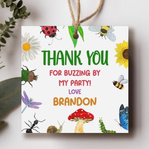 Editable Insect Bugs Birthday Favor Tag, Buzz, Hop and Crawl Thank You ...