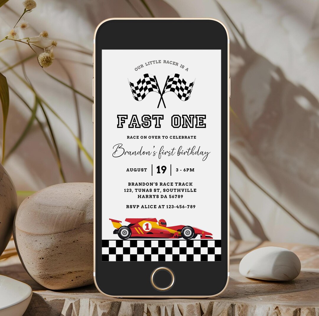 FAST ONE First Birthday Invitation, Race Car Invitation, Race Car 1st ...
